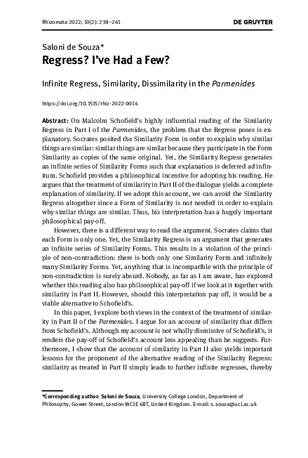 (PDF) Regress? I’ve Had a Few? Infinite Regress, Similarity and ...