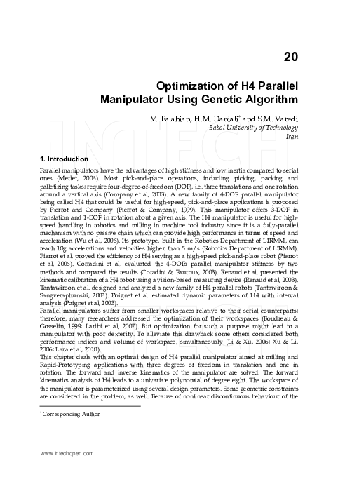 (PDF) Optimization of H4 Parallel Manipulator Using Genetic Algorithm
