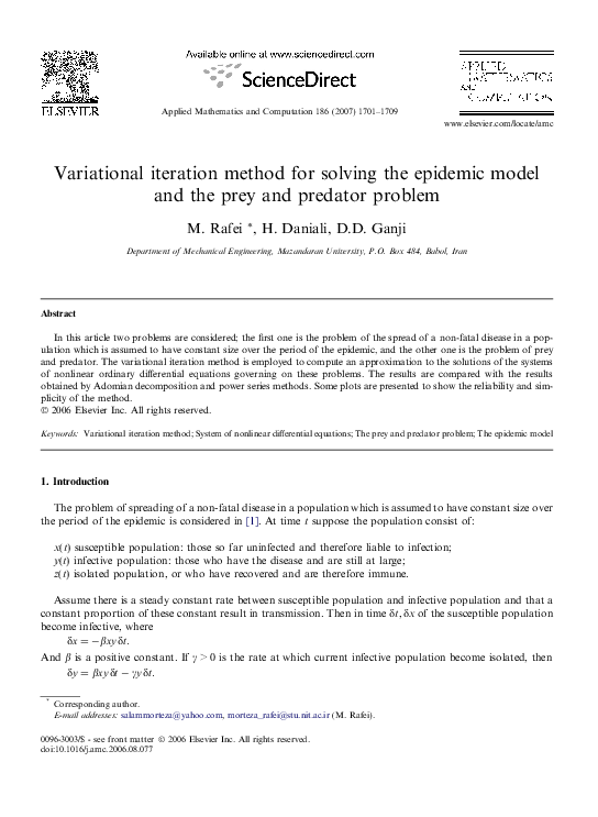 (PDF) Variational iteration method for solving the epidemic model and the prey and predator problem