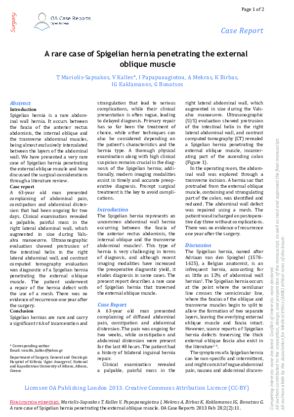 (PDF) A rare case of Spigelian hernia penetrating the external oblique ...