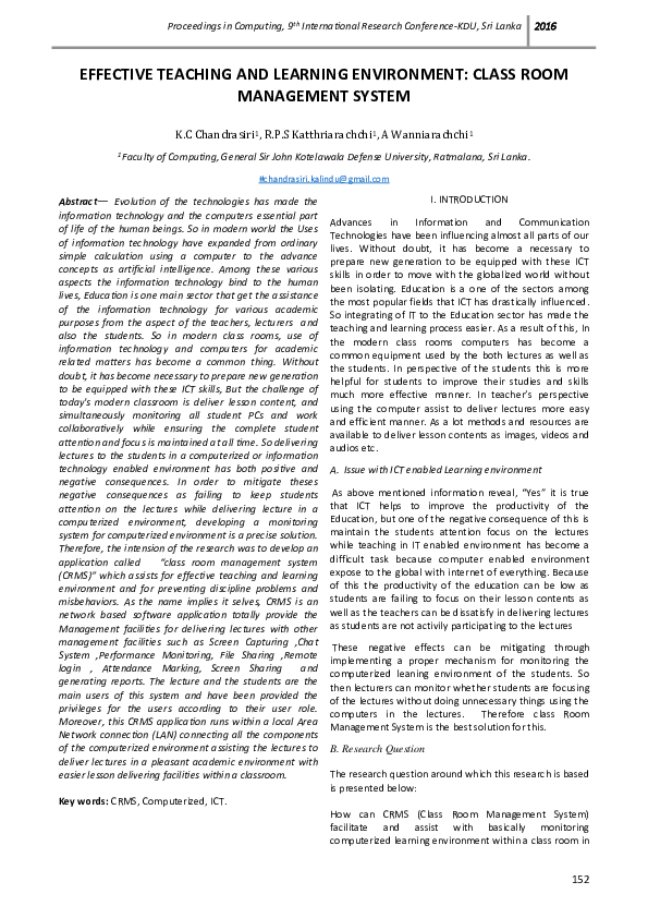 (PDF) Effective Teaching and Learning Environment: Class Room Management System