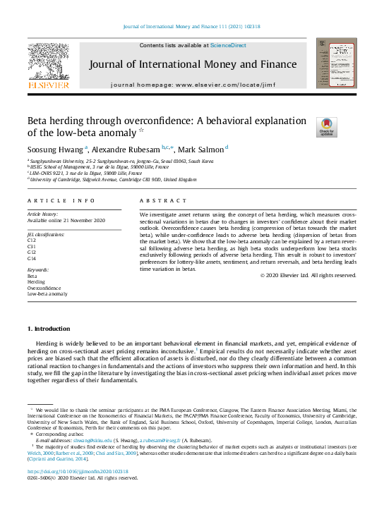 (PDF) Beta herding through overconfidence: A behavioral explanation of ...
