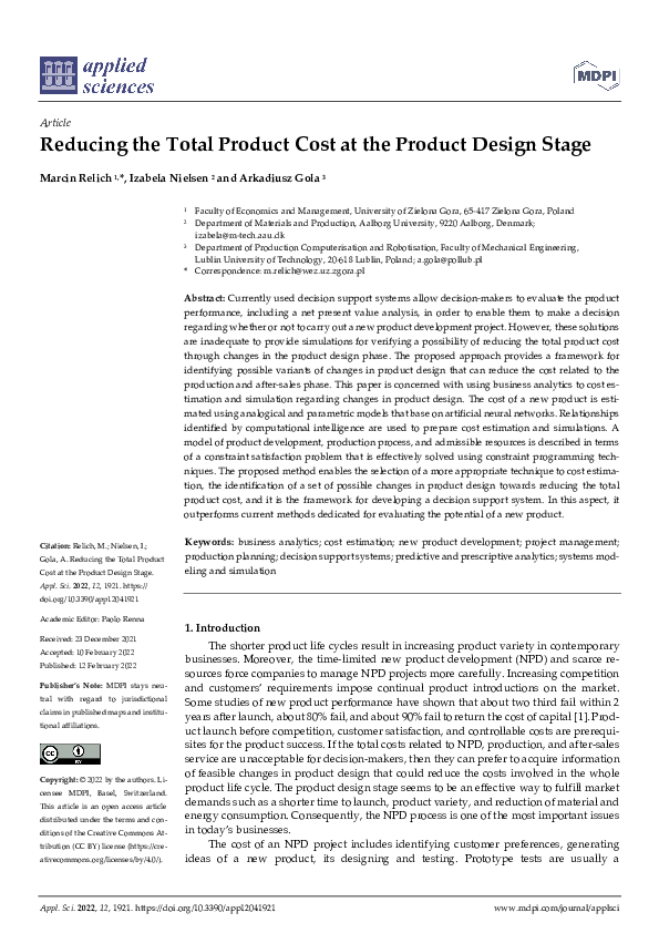 (PDF) Reducing the Total Product Cost at the Product Design Stage