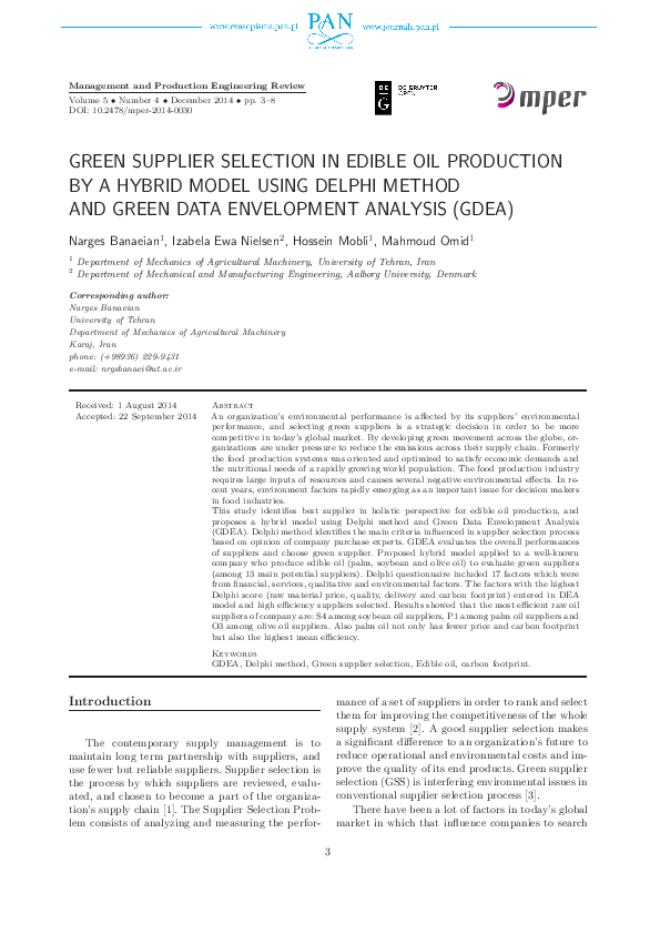 (PDF) Green Supplier Selection in Edible oil Production by a Hybrid Model Using Delphi Method ...