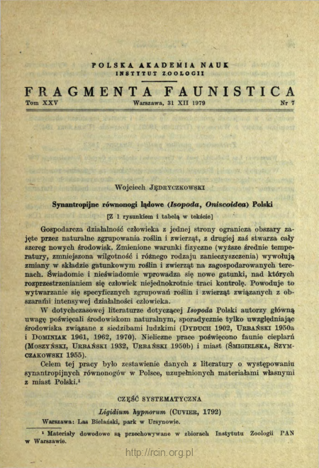 (PDF) Synantropijne równonogi lądowe (Isopoda, Oniscoidea) Polski