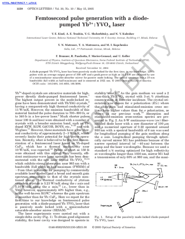 (PDF) Femtosecond pulse generation with a diode-pumped Yb^3+:YVO_4 laser