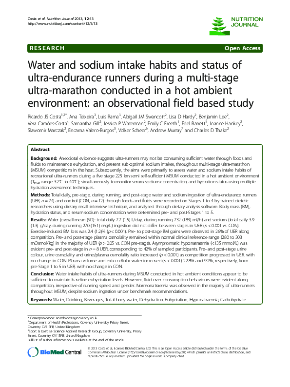 (PDF) Water and sodium intake habits and status of ultra-endurance ...