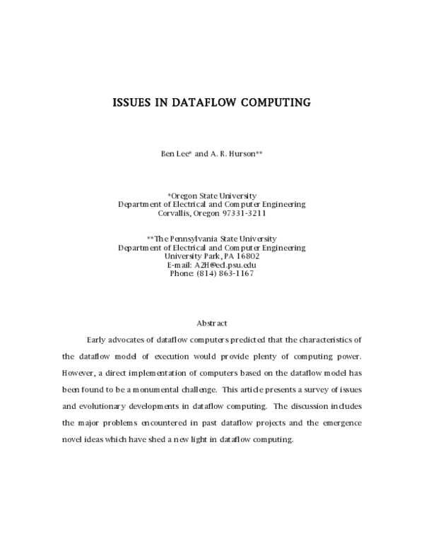 (PDF) Issues in Dataflow Computing