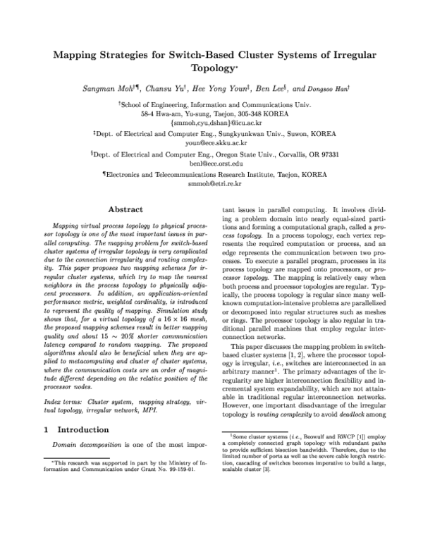 (PDF) Mapping strategies for switch-based cluster systems of irregular topology