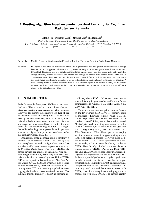 Pdf A Routing Algorithm Based On Semi Supervised Learning For Cognitive Radio Sensor Networks