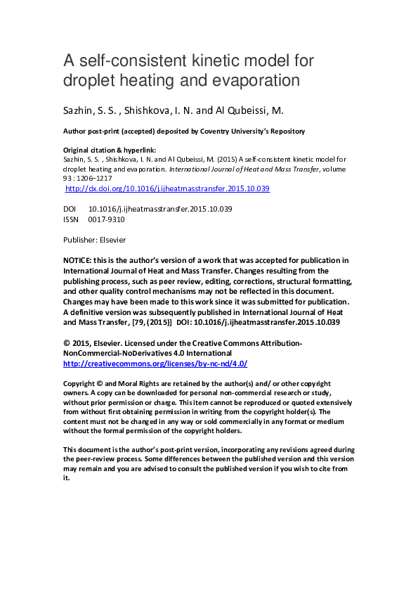 (PDF) A self-consistent kinetic model for droplet heating and evaporation