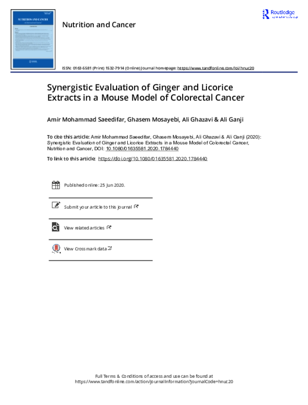 (PDF) Synergistic Evaluation of Ginger and Licorice Extracts in a Mouse ...
