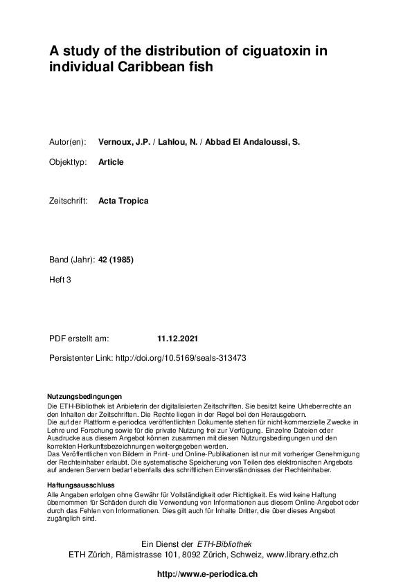 (PDF) A study of the distribution of ciguatoxin in individual Caribbean ...