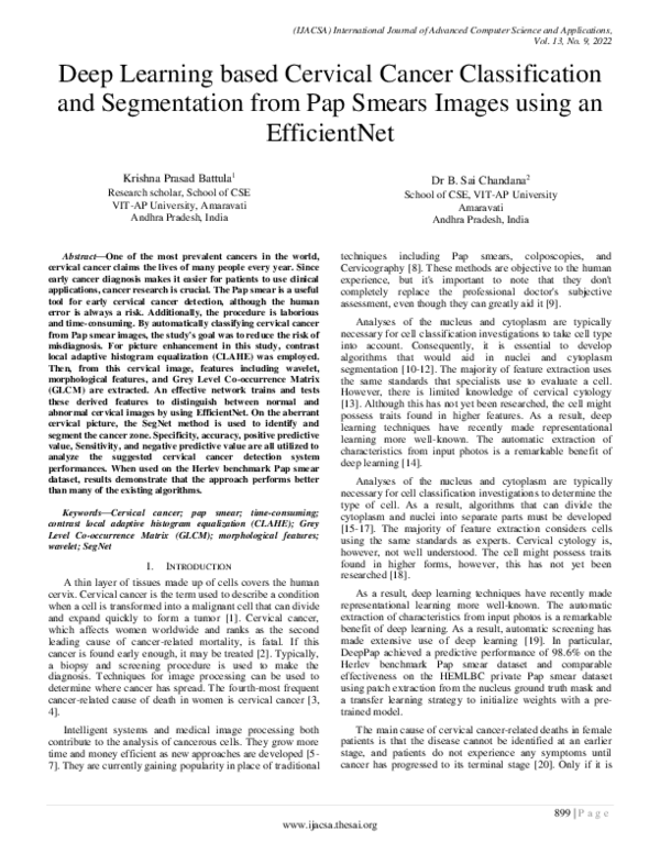Pdf Deep Learning Based Cervical Cancer Classification And Segmentation From Pap Smears Images