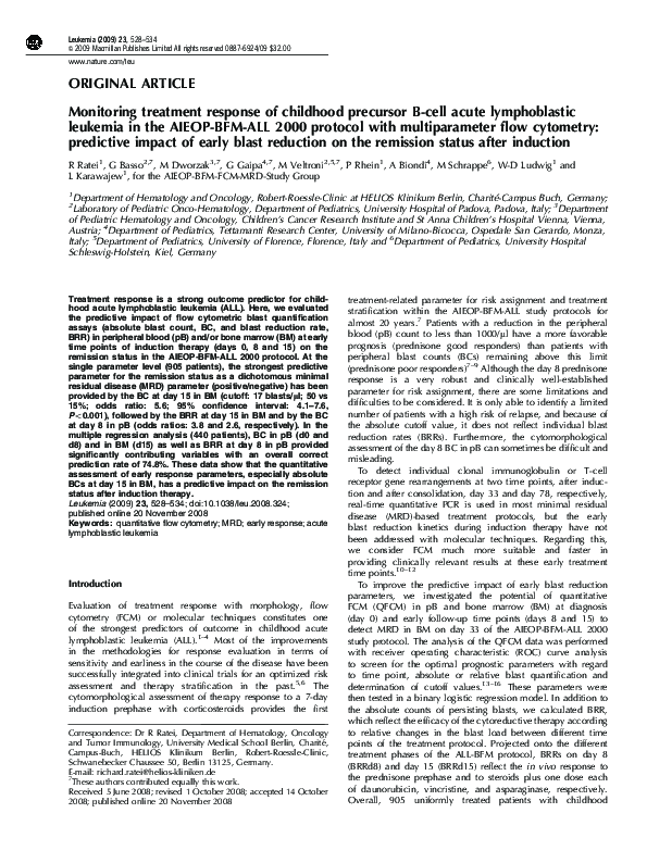 (PDF) Monitoring treatment response of childhood precursor B-cell acute ...