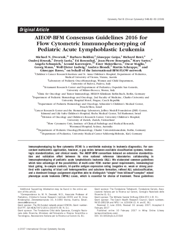 (PDF) AIEOP-BFM consensus guidelines 2016 for flow cytometric immunophenotyping of Pediatric ...