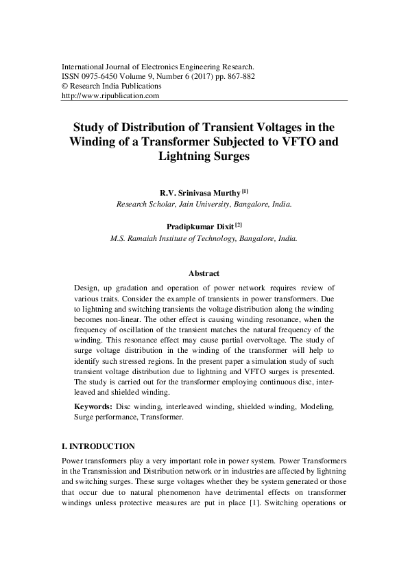 (PDF) Study of Distribution of Transient Voltages in the Winding of a ...
