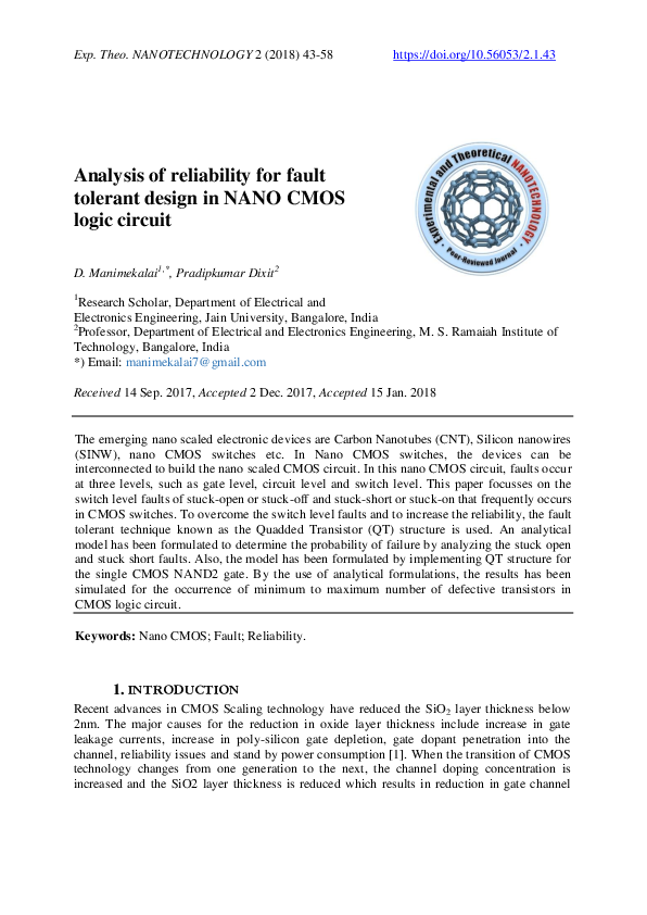 Pdf Analysis Of Reliability For Fault Tolerant Design In Nano Cmos Logic Circuit