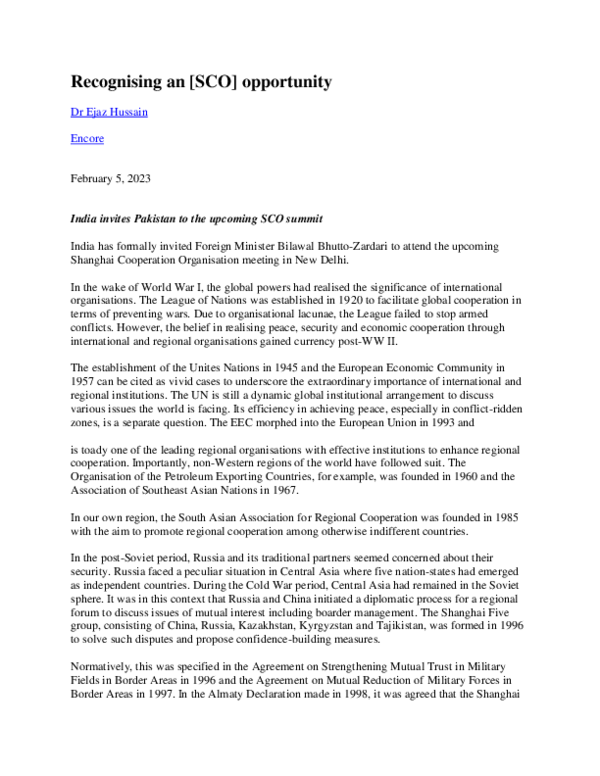 (PDF) Recognising an [SCO] opportunity