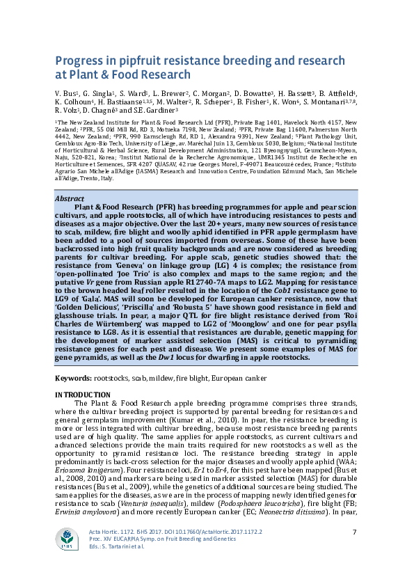 (PDF) Advancements in Resistance Breeding for Apples and Pears