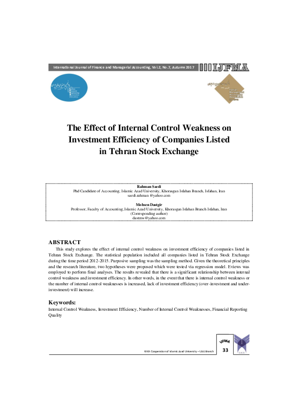 (PDF) The Effect of Internal Control Weakness on Investment Efficiency ...