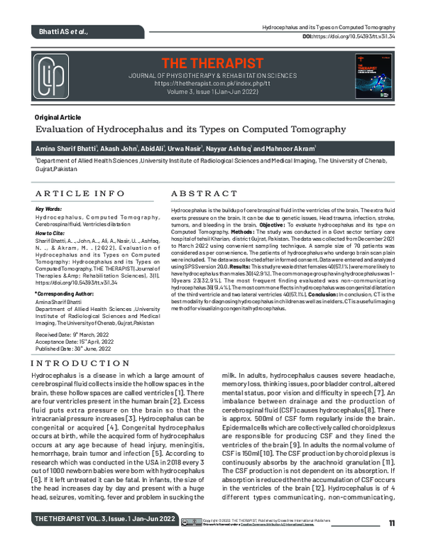 (PDF) Evaluation of Hydrocephalus and its Types on Computed Tomography