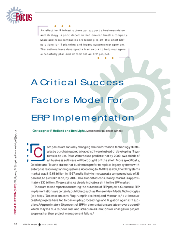 (PDF) Critical Success Factors for ERP Implementation