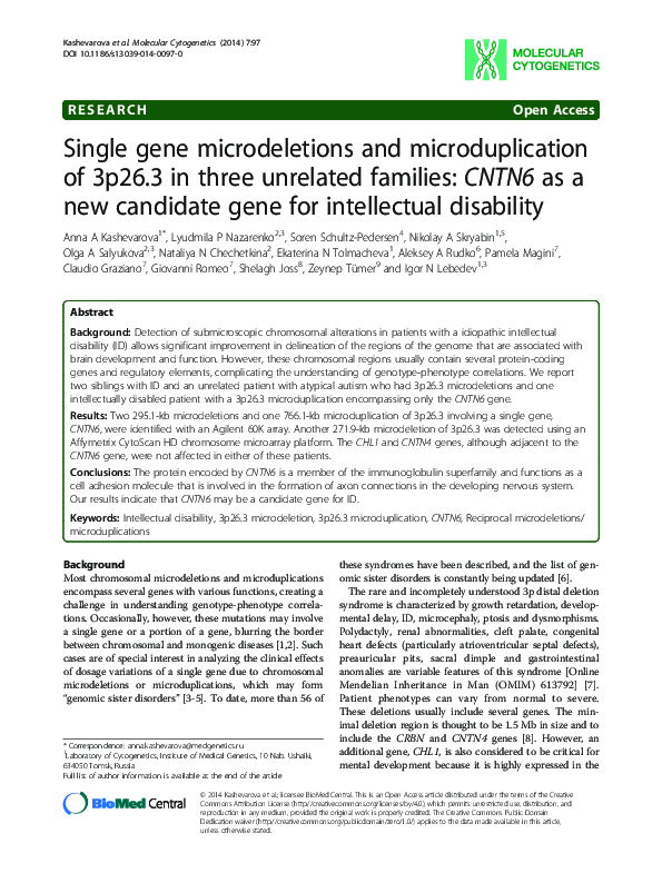 (PDF) Single gene microdeletions and microduplication of 3p26.3 in ...