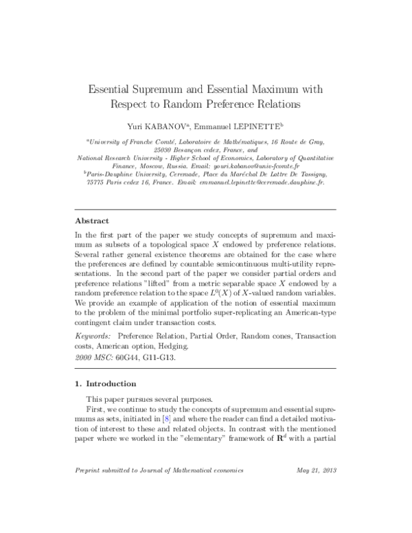 Essential supremum and essential maximum with respect to random ...