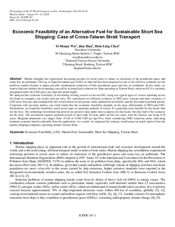 (PDF) Economic Feasibility of an Alternative Fuel for Sustainable Short Sea Shipping: Case of ...