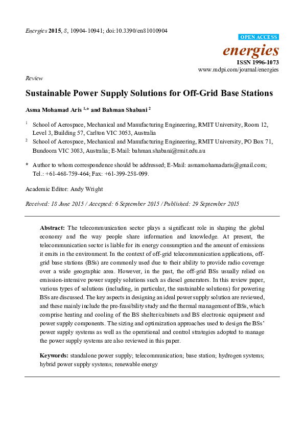 (PDF) Review Sustainable Power Supply Solutions for Off-Grid Base Stations
