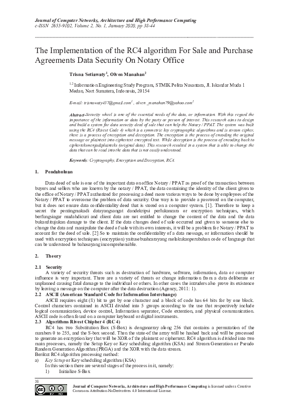 (PDF) The Implementation of the RC4 algorithm For Sale and Purchase Agreements Data Security On ...