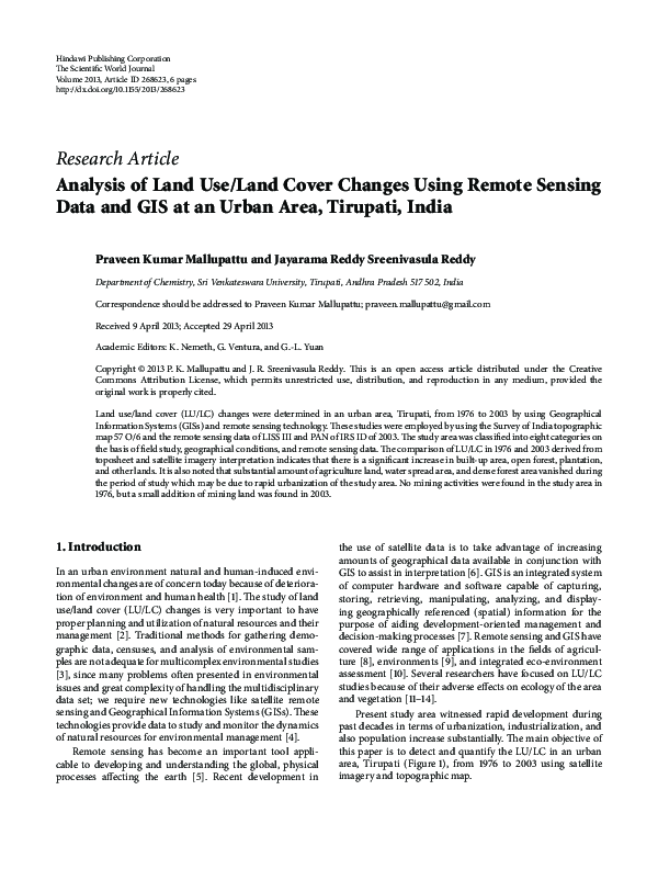 (PDF) Research Article Analysis of Land Use/Land Cover Changes Using ...