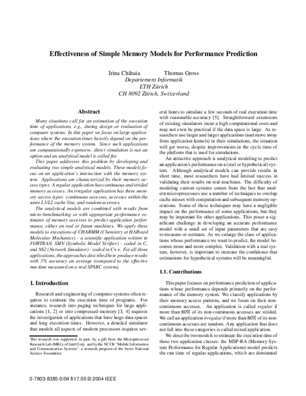 (PDF) Effectiveness of simple memory models for performance prediction