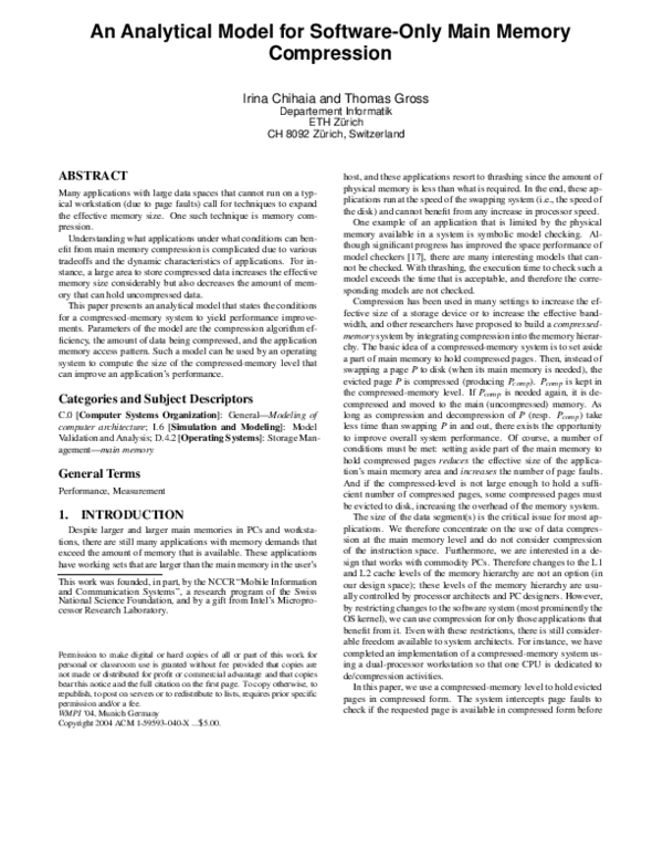 Pdf An Analytical Model For Software Only Main Memory Compression