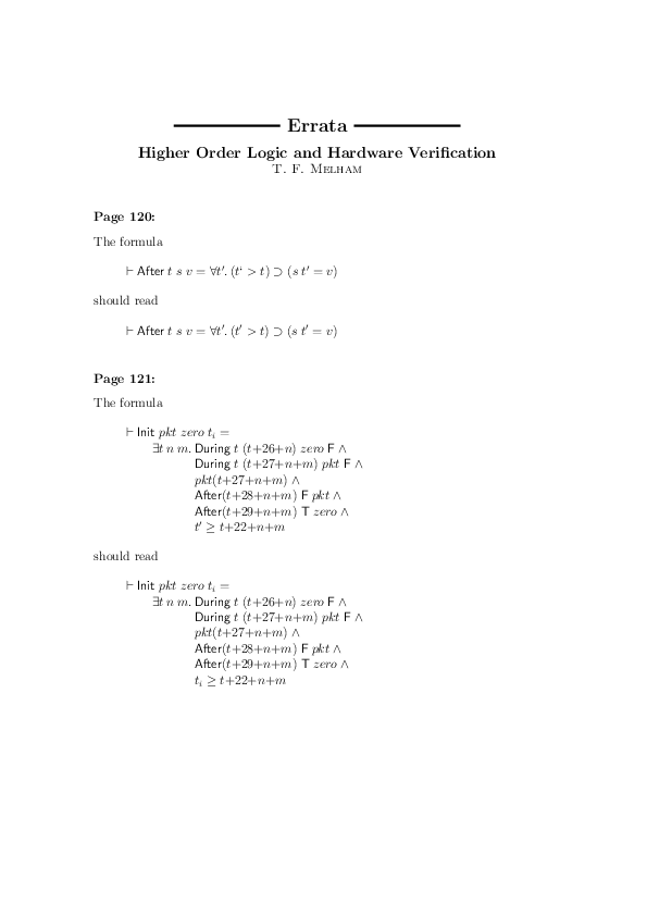 (PDF) Higher Order Logic and Hardware Verification