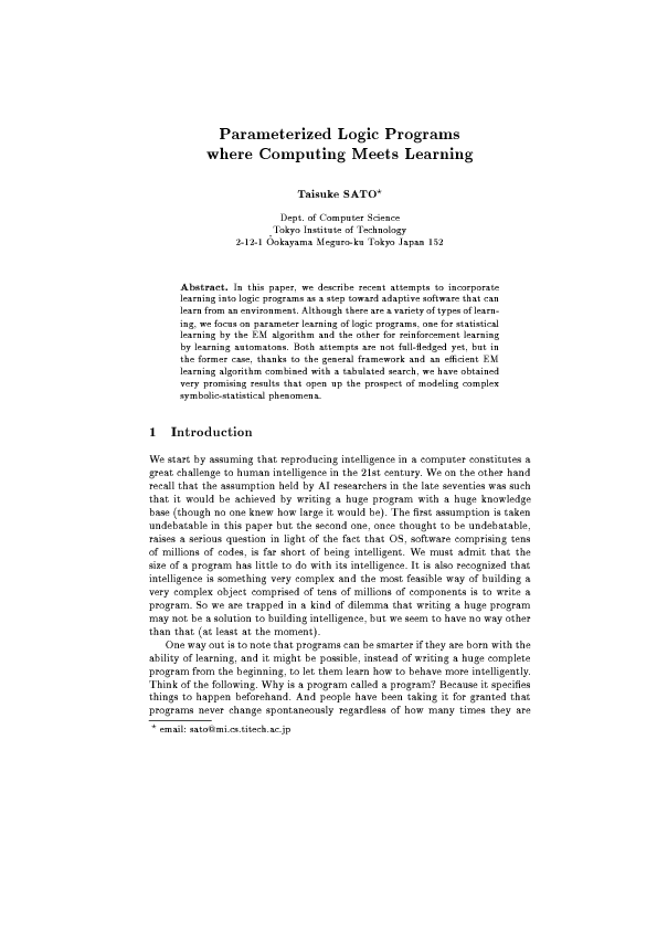 Pdf Parameterized Logic Programs Where Computing Meets Learning