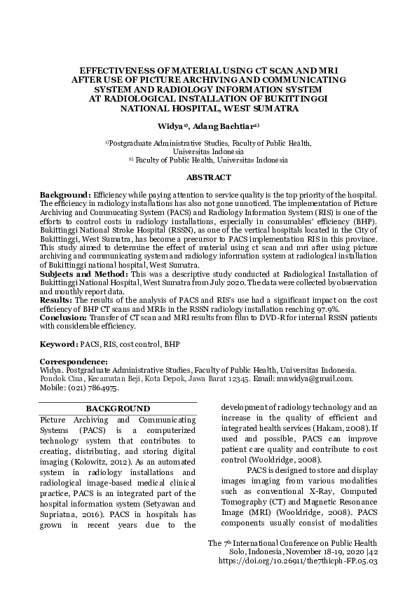 (PDF) Effectiveness of Material Using CT Scan and Mri After Use of Picture Archiving and ...
