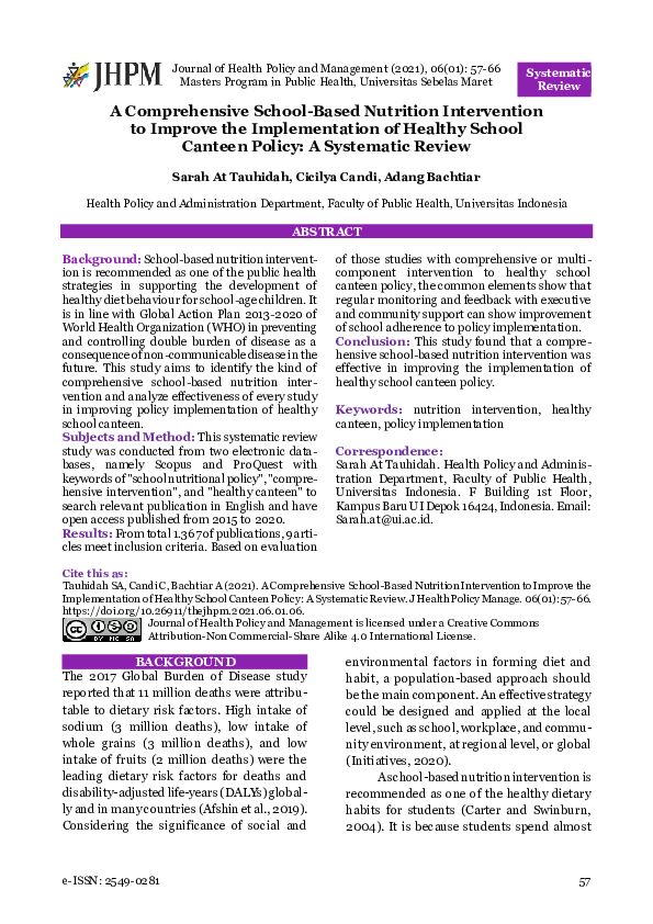 (PDF) A Comprehensive School-Based Nutrition Intervention to Improve the Implementation of ...