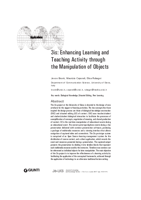 (PDF) 3is: Enhancing Learning and Teaching Activity through the ...