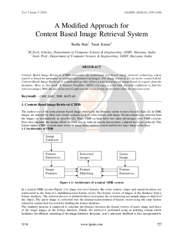 (PDF) A Modified Approach For Content Based Image Retrieval System