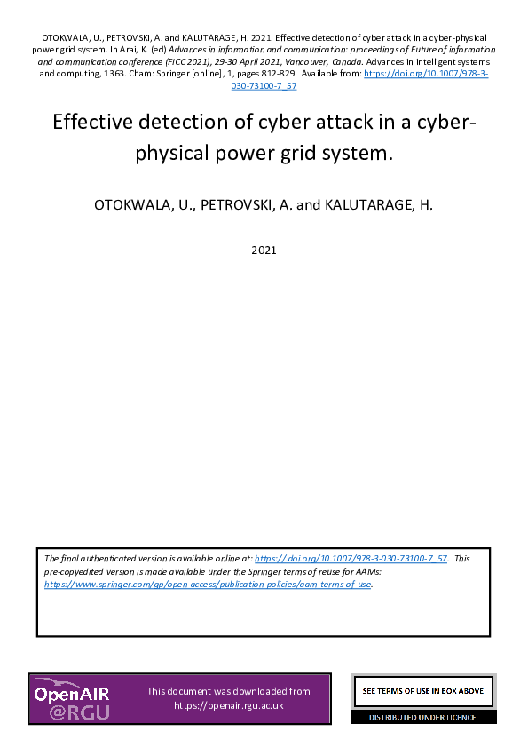 Pdf Effective Detection Of Cyber Attack In A Cyber Physical Power Grid System