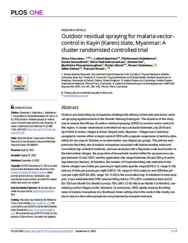 (PDF) Outdoor residual spraying for malaria vector-control in Kayin ...
