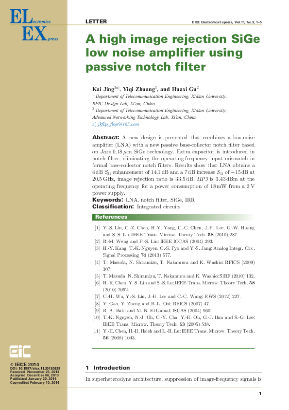 (PDF) A high image rejection SiGe low noise amplifier using passive ...