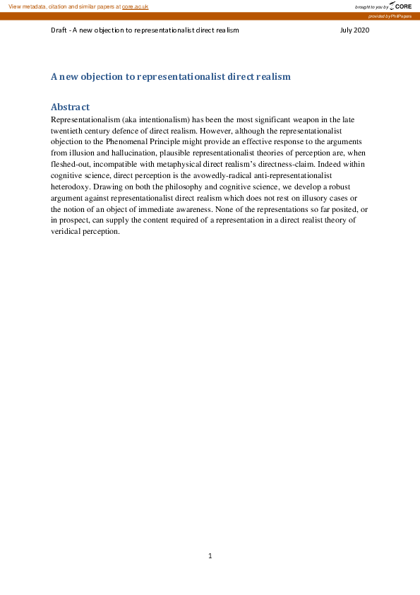 (PDF) A new objection to representationalist direct realism