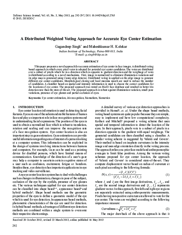 (PDF) A Distributed Weighted Voting Approach for Accurate Eye Center Estimation | Gagandeep ...