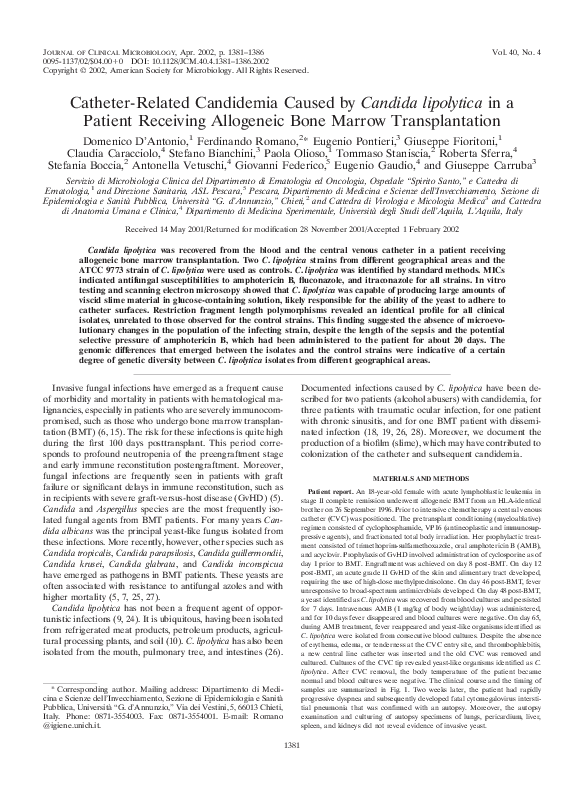 (PDF) Catheter-related candidemia caused by Candida lipolytica in a ...