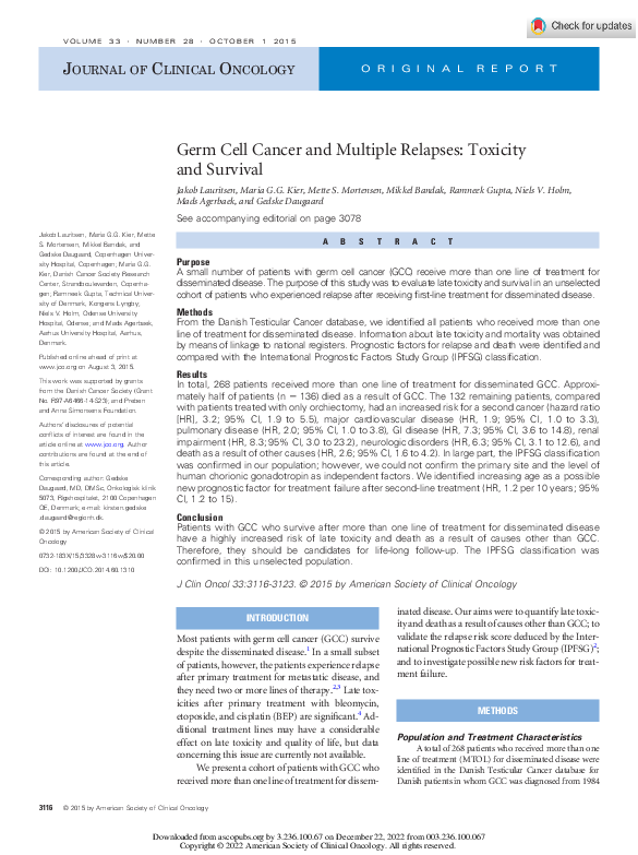 (PDF) Germ Cell Cancer and Multiple Relapses: Toxicity and Survival