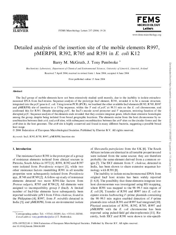 (PDF) Detailed analysis of the insertion site of the mobile elements ...