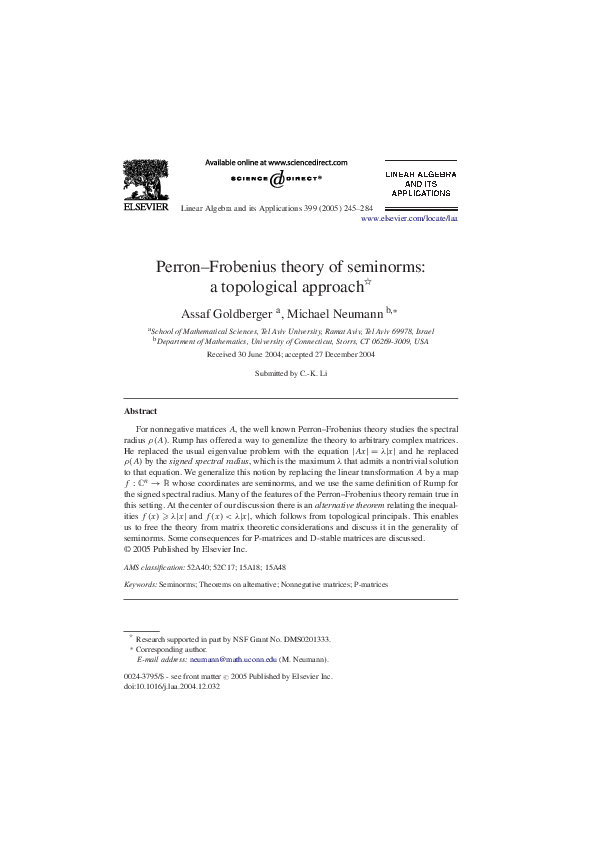 (PDF) Perron–Frobenius theory of seminorms: a topological approach